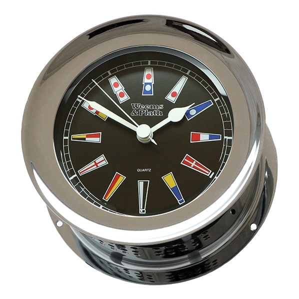 Chrome Plated Atlantis Quartz Clock, Black Dial w/ Color Flags